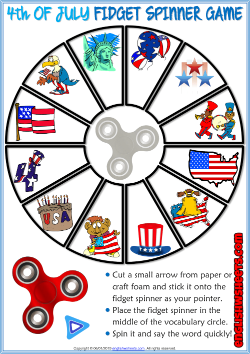 4th of July ESL Printable Fidget Spinner Game