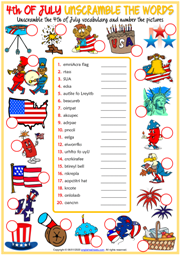 4th of July ESL Vocabulary Worksheets
