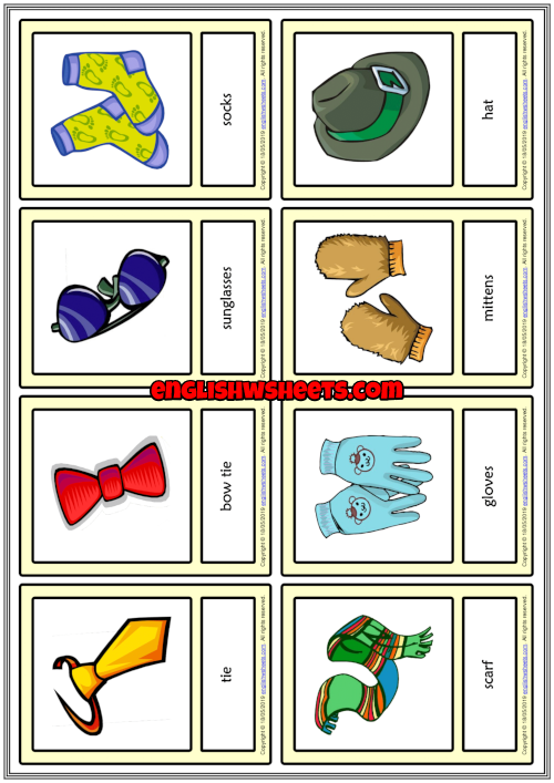 Accessories ESL Printable Vocabulary Learning Cards For Kids