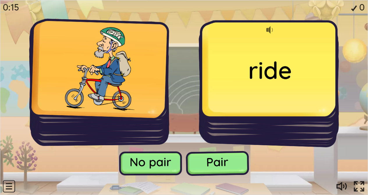 Action Verbs ESL Vocabulary Pair or No Pair Worksheet