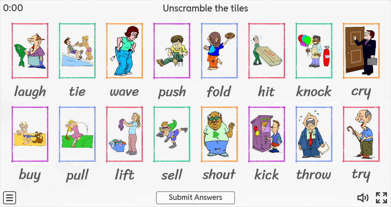 Action Verbs ESL Interactive Match Up Worksheet