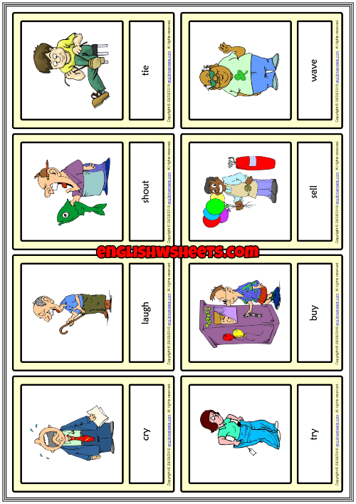 Action Verbs ESL Printable Vocabulary Learning Cards