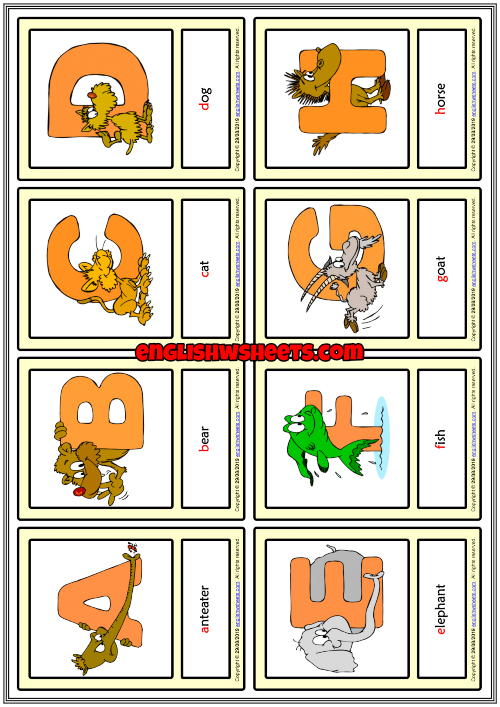 Alphabet with Animals ESL Vocabulary Learning Cards