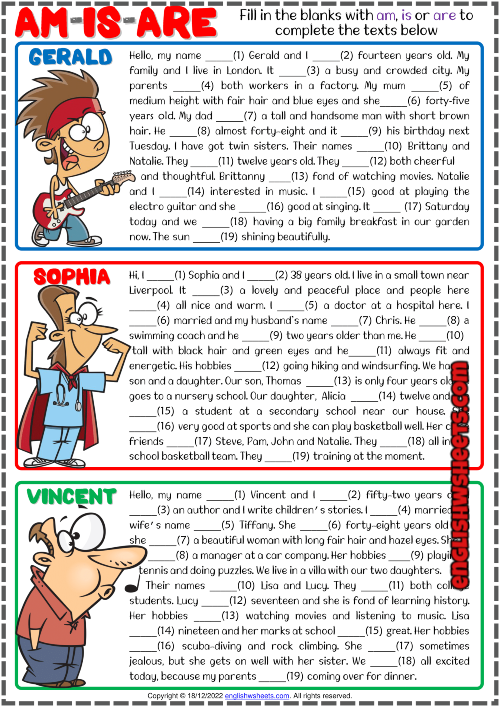 Beverbs Am Is Are English Esl Worksheets For