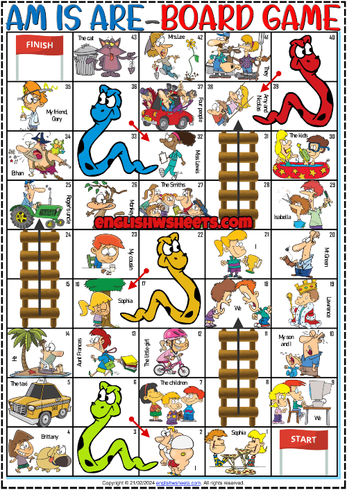Am Is Are ESL Printable Board Game