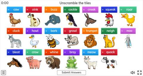 Animal Sounds ESL Interactive Vocabulary Worksheets