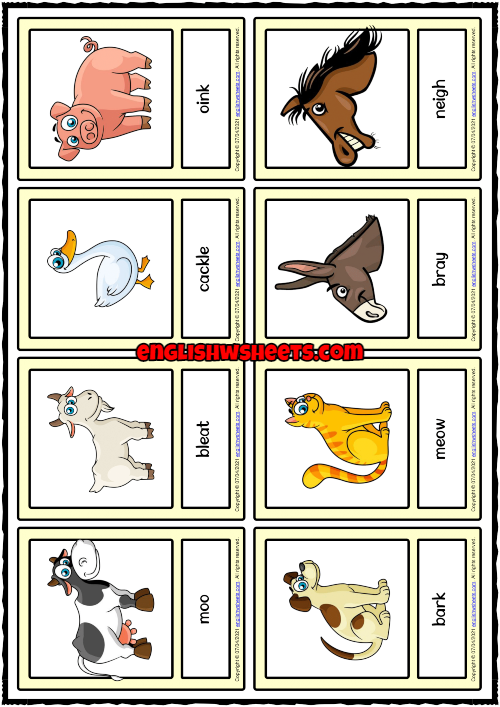 Animal Sounds ESL Printable Vocabulary Learning Cards