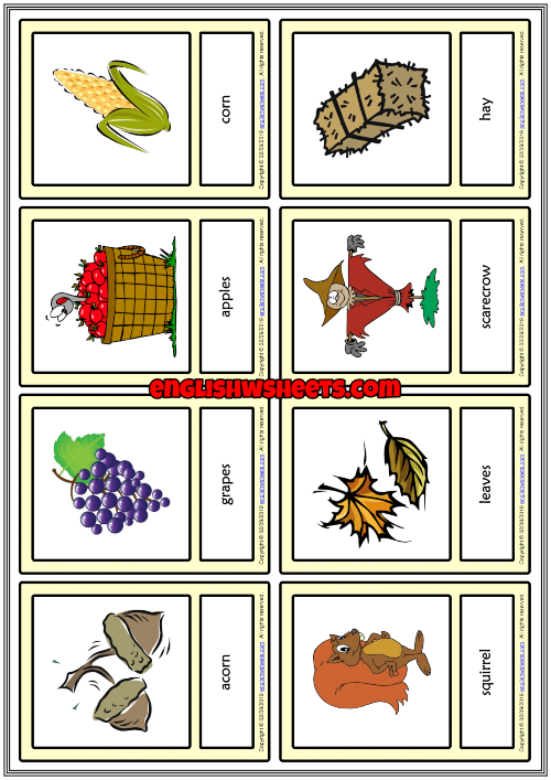 Autumn ESL Printable Vocabulary Learning Cards For Kids