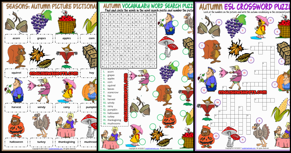 Autumn ESL Vocabulary Worksheets Autumn ESL Vocabulary Worksheets