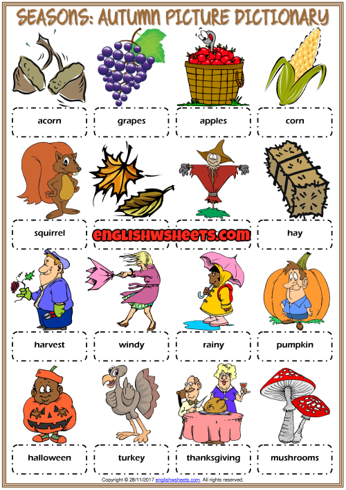 Autumn ESL Printable Picture Dictionary Worksheet For Kids
