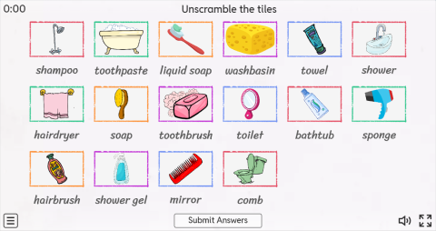 Bathroom Objects ESL Interactive Worksheets (A)