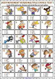 Body Movement Verbs ESL Vocabulary Worksheets