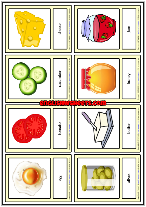 Breakfast ESL Printable Vocabulary Learning Cards For Kids