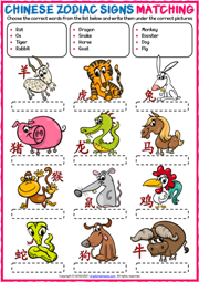 Chinese Zodiac Signs ESL Vocabulary Worksheets