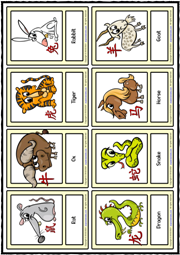 Chinese Zodiac Signs ESL Vocabulary Worksheets