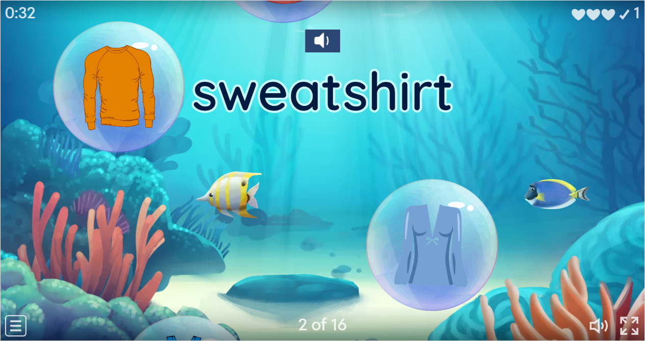Clothes ESL Vocabulary Flying Fruit Game