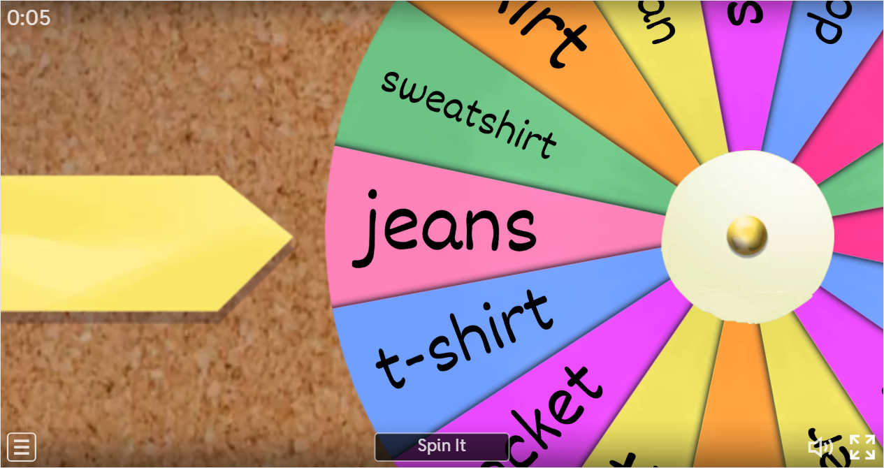 Clothes ESL Interactive Spin The Wheel Worksheet
