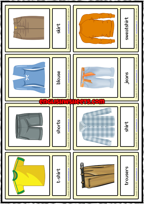 Clothes ESL Printable Vocabulary Learning Cards