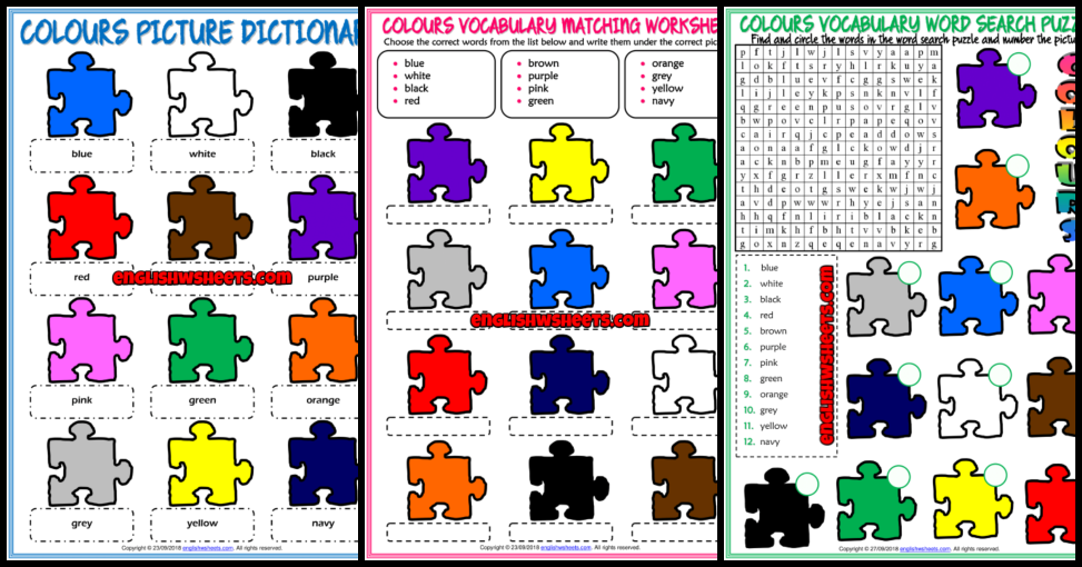 Colours ESL Vocabulary Worksheets