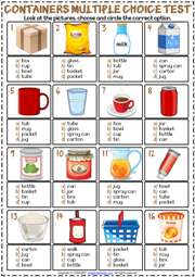 Containers ESL Vocabulary Worksheets