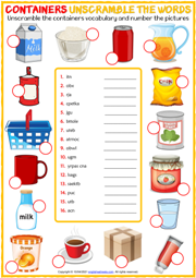 Containers ESL Vocabulary Worksheets