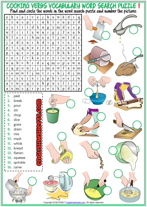 Cooking Verbs ESL Word Search Puzzle Worksheets For Kids Cooking Verbs ESL Word Search Puzzle Worksheets For Kids