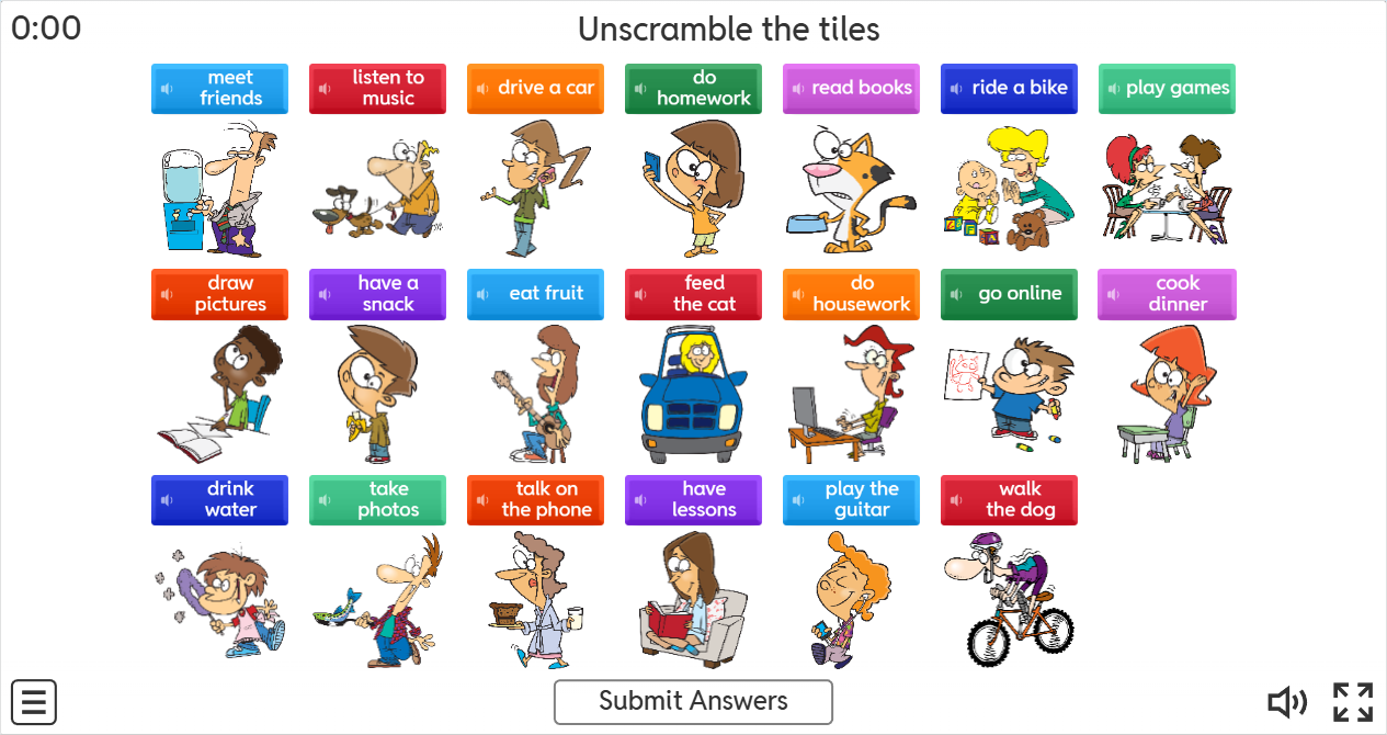 Daily Routines ESL Interactive Unscramble Worksheet