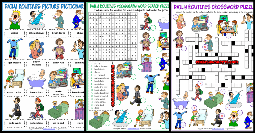 Daily Routines ESL Vocabulary Worksheets