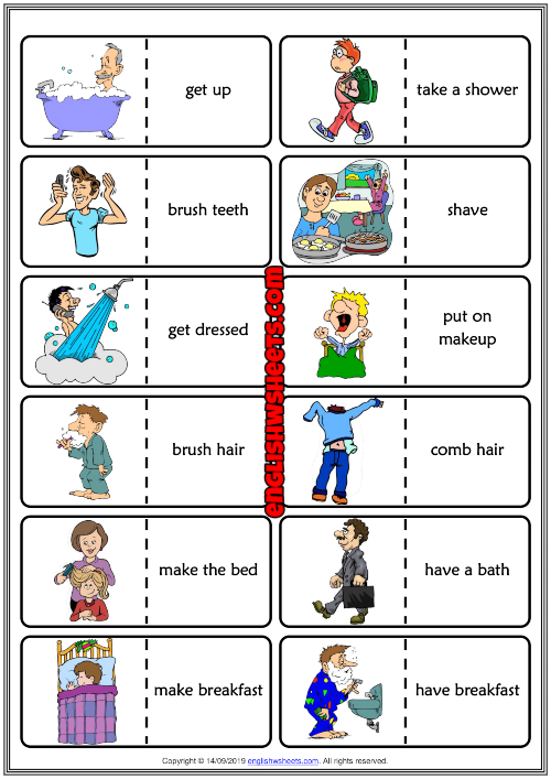 Daily Routines ESL Printable Dominoes Game For Kids