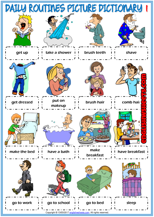 Daily Routines ESL Printable Picture Dictionary For Kids Daily Routines ESL Printable Picture Dictionary For Kids