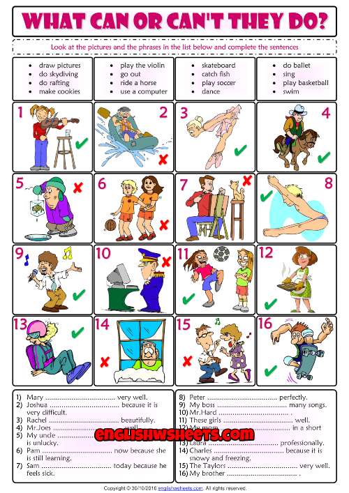 Can Or Can t Sentence Building ESL Printable Grammar Quiz
