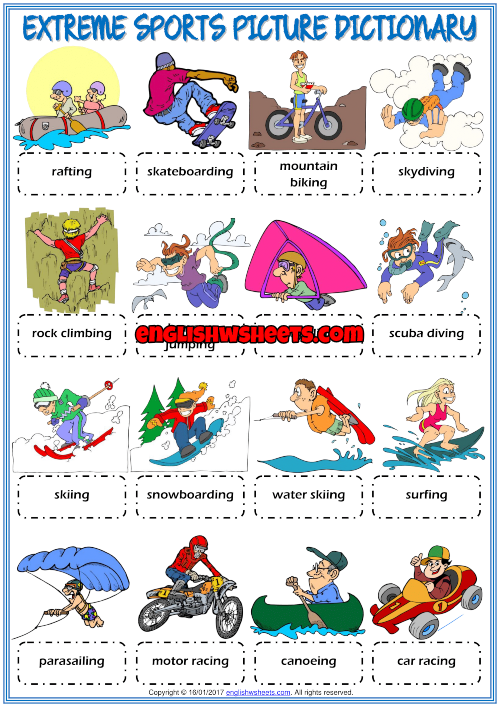 Extreme Sports ESL Picture Dictionary Worksheet For Kids extreme-sports-esl-picture-dictionary-worksheet-for-kids