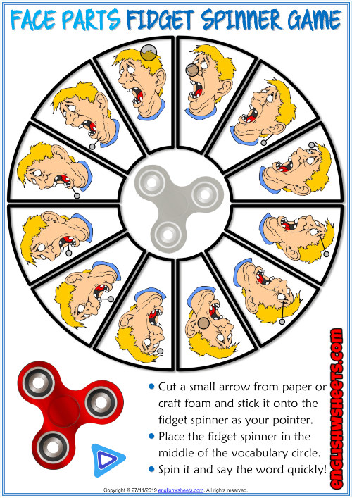 Face Parts ESL Printable Fidget Spinner Game For Kids