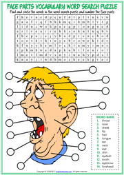 Face Parts ESL Vocabulary Worksheets