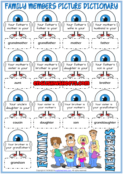 Family Members ESL Printable Picture Dictionary For Kids