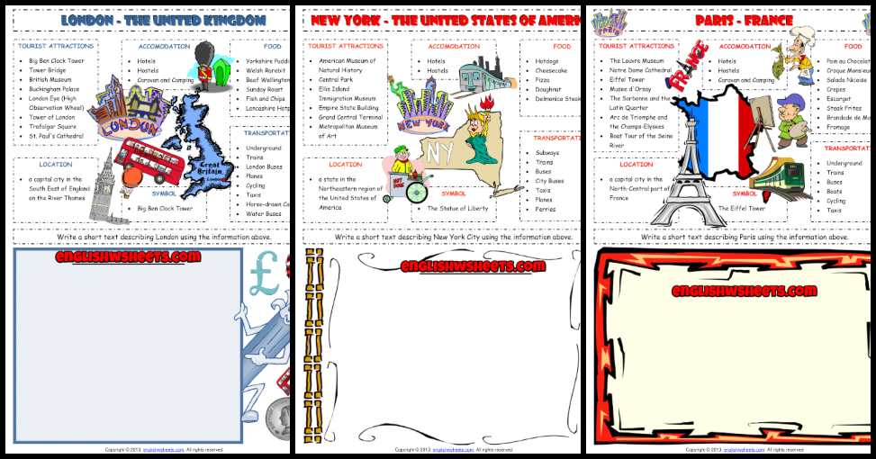 Famous Cities ESL Writing Worksheets and Exercises