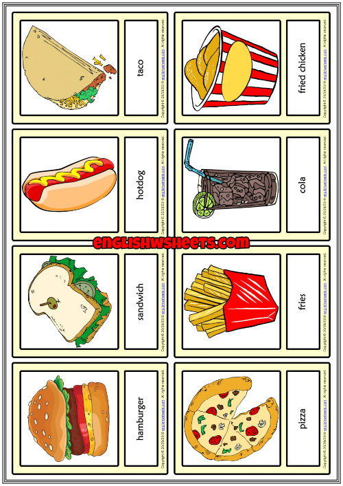 Fast Food ESL Printable Vocabulary Learning Cards For Kids Fast Food ESL Printable Vocabulary Learning Cards For Kids