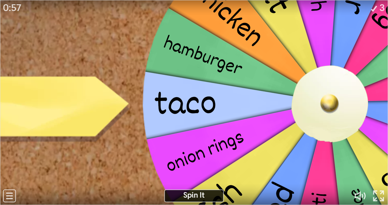 Food and Drinks Interactive Spin The Wheel Worksheet