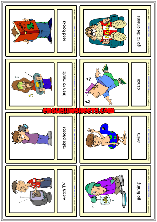 Free Time Activities ESL Vocabulary Learning Cards