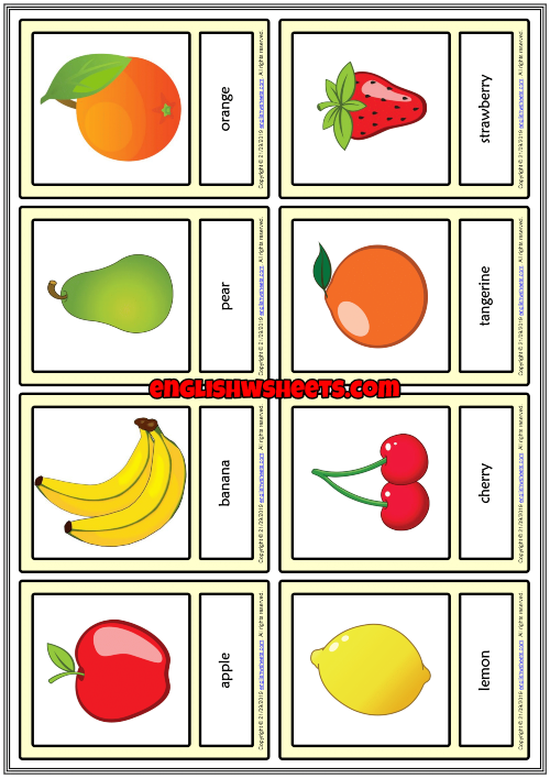Fruits ESL Printable Vocabulary Learning Cards For Kids
