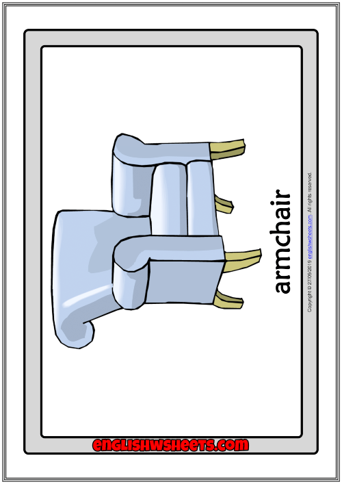 Furniture ESL Printable Flashcards With Words for Kids