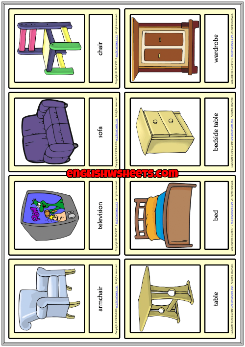 Furniture ESL Printable Vocabulary Learning Cards For Kids