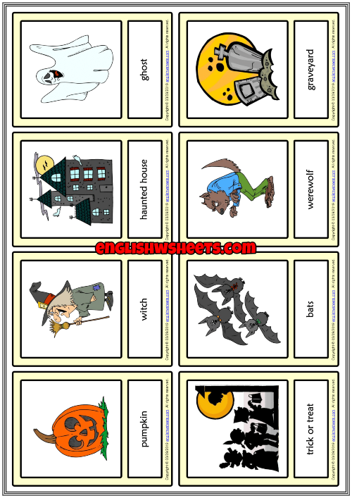 Halloween ESL Printable Vocabulary Learning Cards For Kids