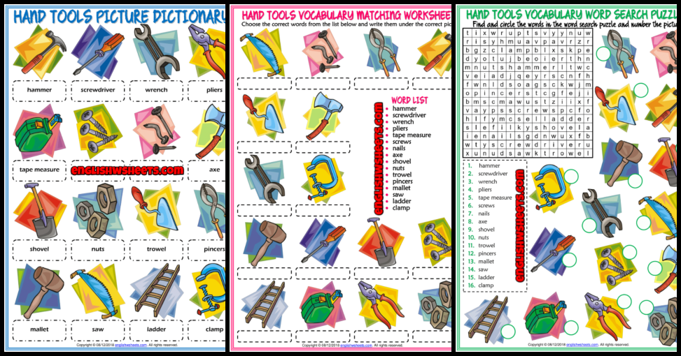 Hand Tools ESL Printable Vocabulary Worksheets
