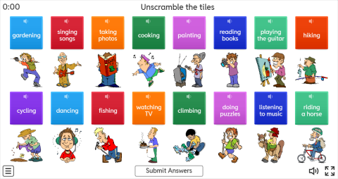 Hobbies ESL Interactive Vocabulary Worksheets (A)