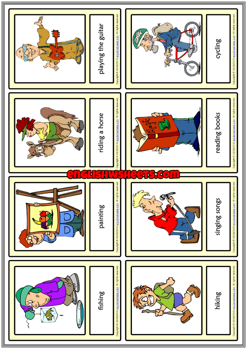 Hobbies ESL Printable Vocabulary Learning Cards For Kids