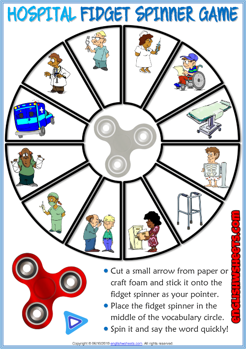 Hospital Vocabulary ESL Printable Fidget Spinner Game