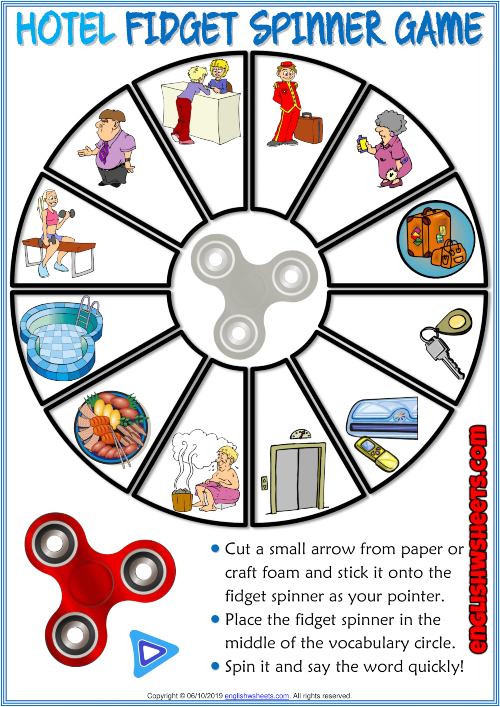 Hotel Vocabulary ESL Printable Fidget Spinner Game For Kids