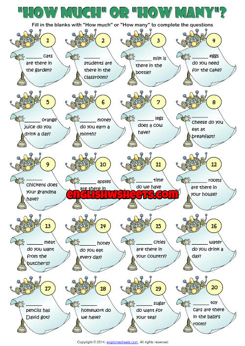 How Much How Many ESL Grammar Exercise Worksheet How Much How Many ESL Grammar Exercise Worksheet
