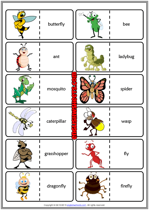 Insects ESL Printable Dominoes Game For Kids